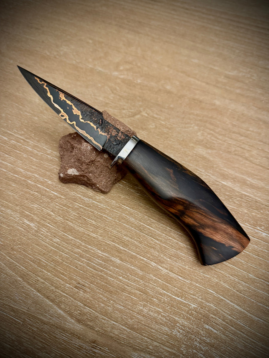Copper Damascus Hunter - Hidden Tang – Heritage Designs Knives